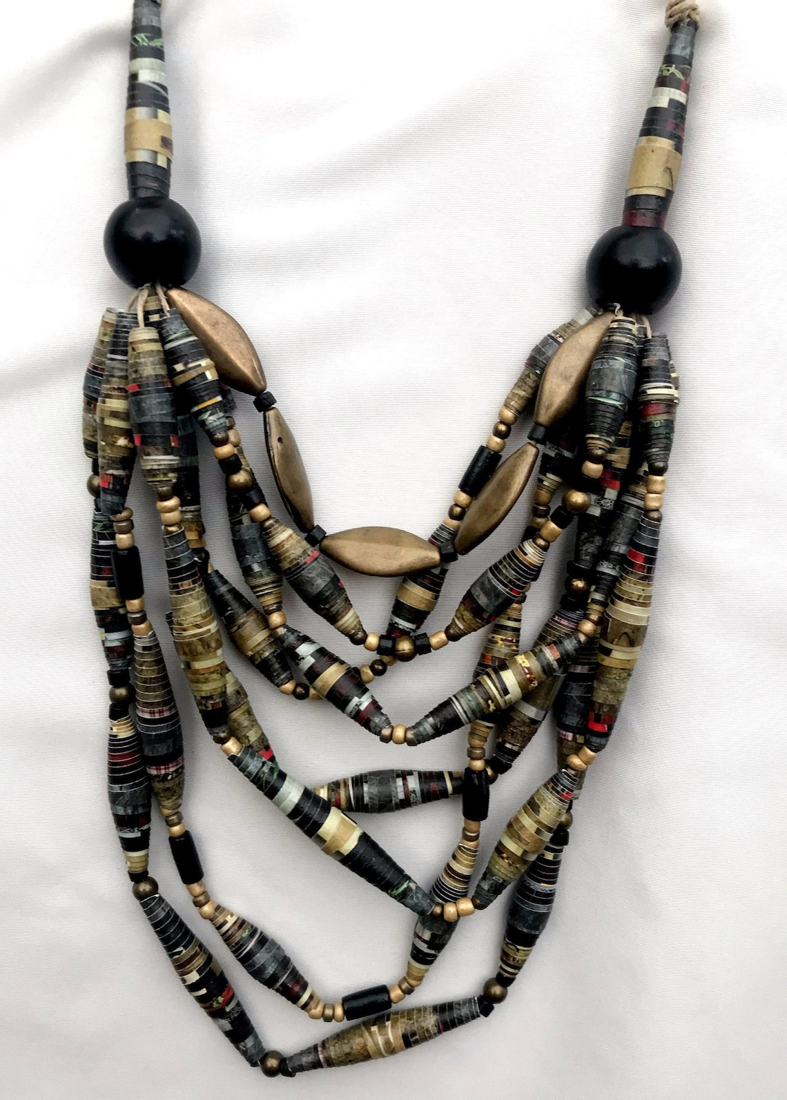 Black Gold Statement Bead Necklace Trendy Paper Bead Jewelry - Etsy