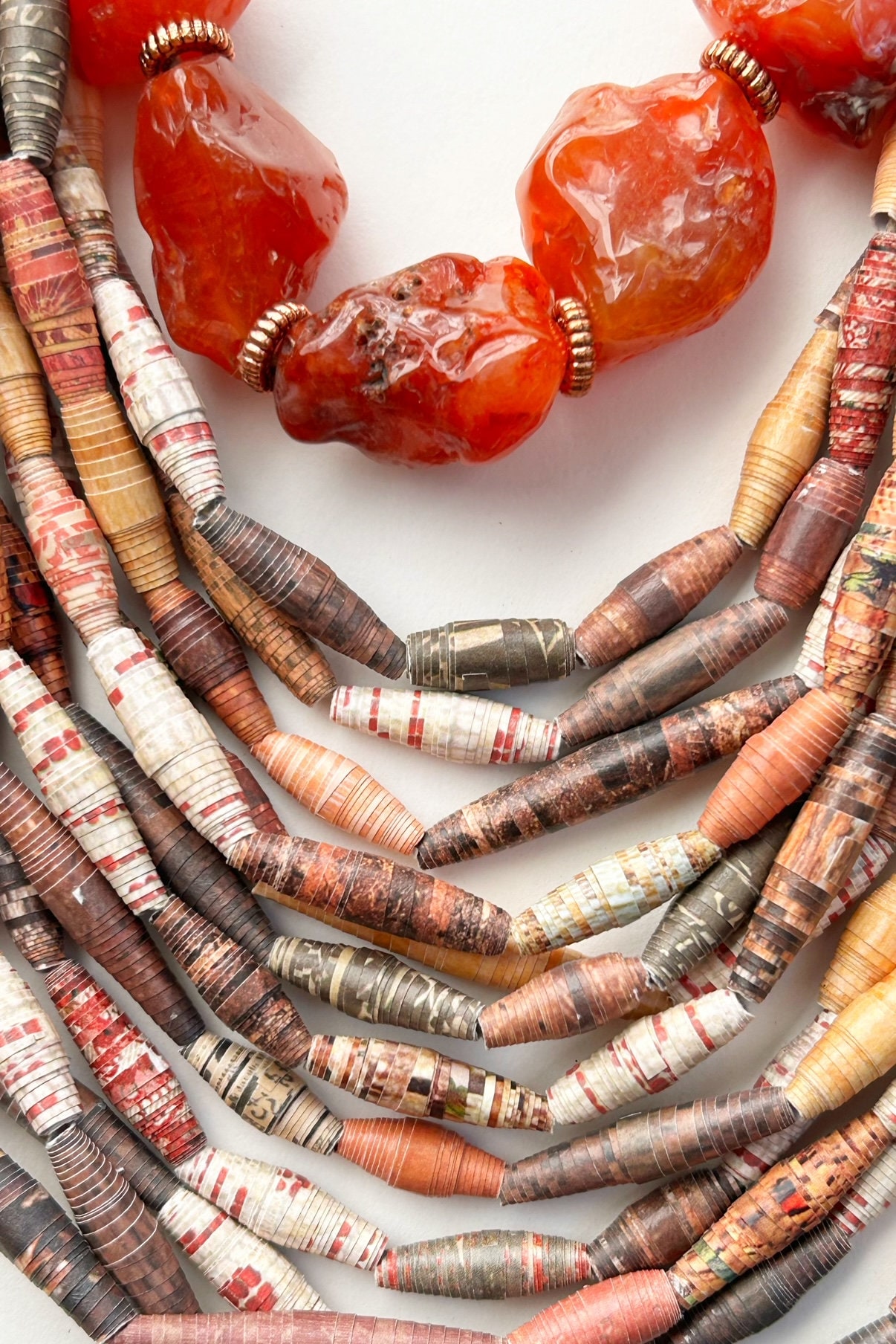 Multistrand Red and Bronze Bead Necklace Colorful Paper Bead - Etsy