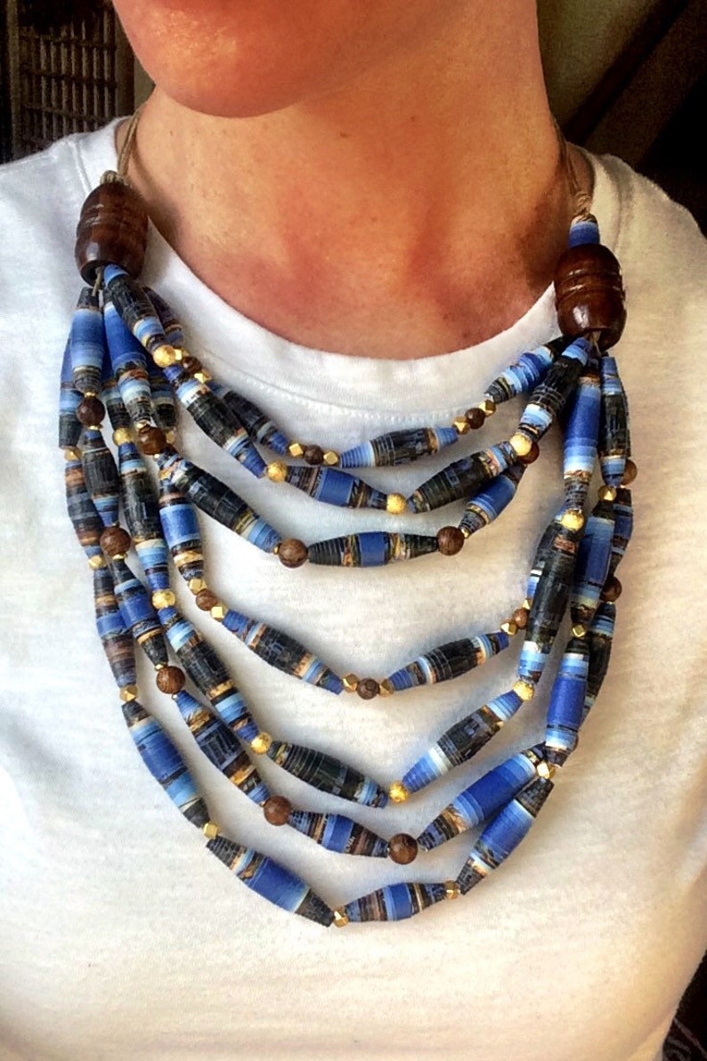 Gold Accent Mixed Bead Chunky Necklace, Colorful Layered Necklace for ...