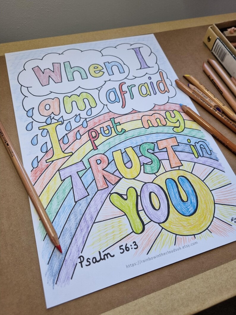 Christian Colouring Sheet – When I Am Afraid, I Put My Trust in You ...