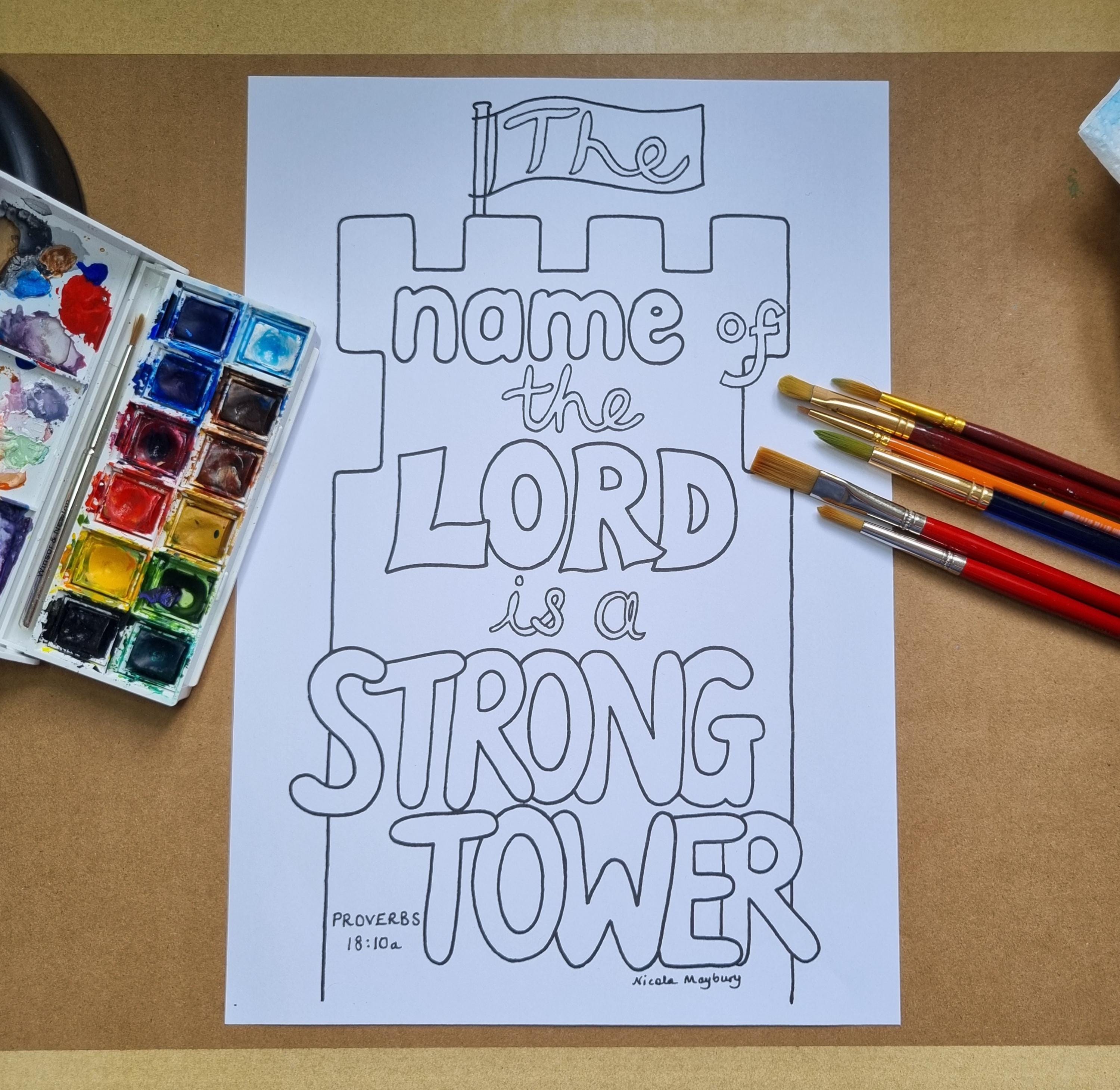 Christian Colouring Pages - the Name of the Lord is a Strong Tower ...