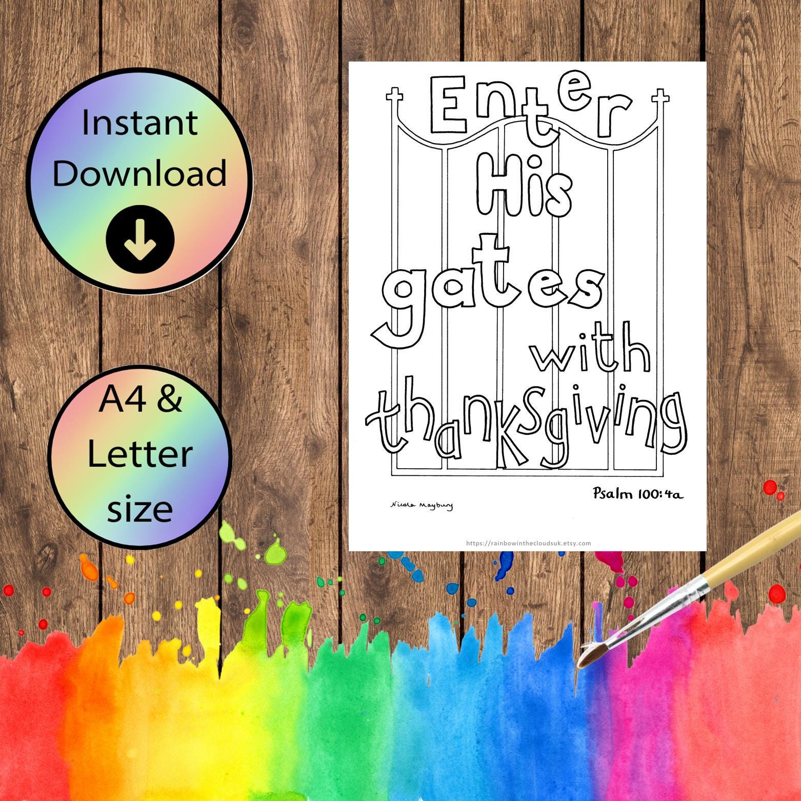 Christian Colouring Pages - Enter His Gates With Thanksgiving - Hand ...