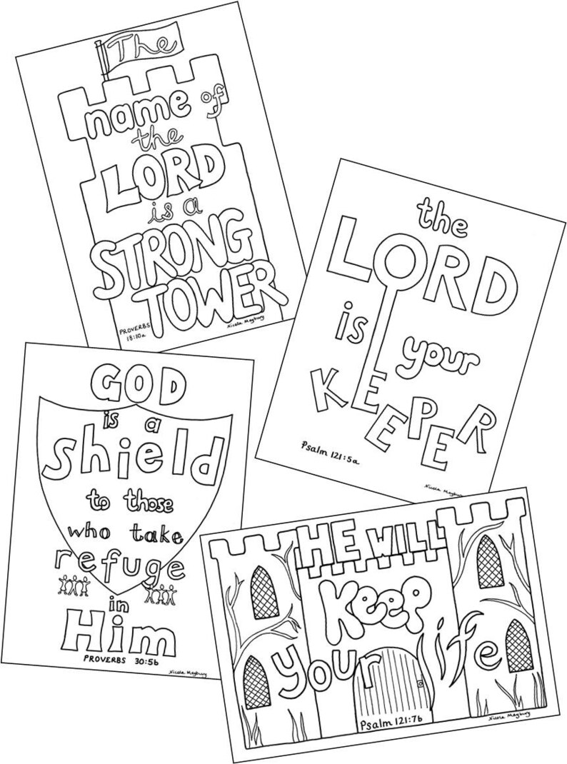 Pack of 4 Keeper Church Colouring Pages Christian Protector God Sunday ...