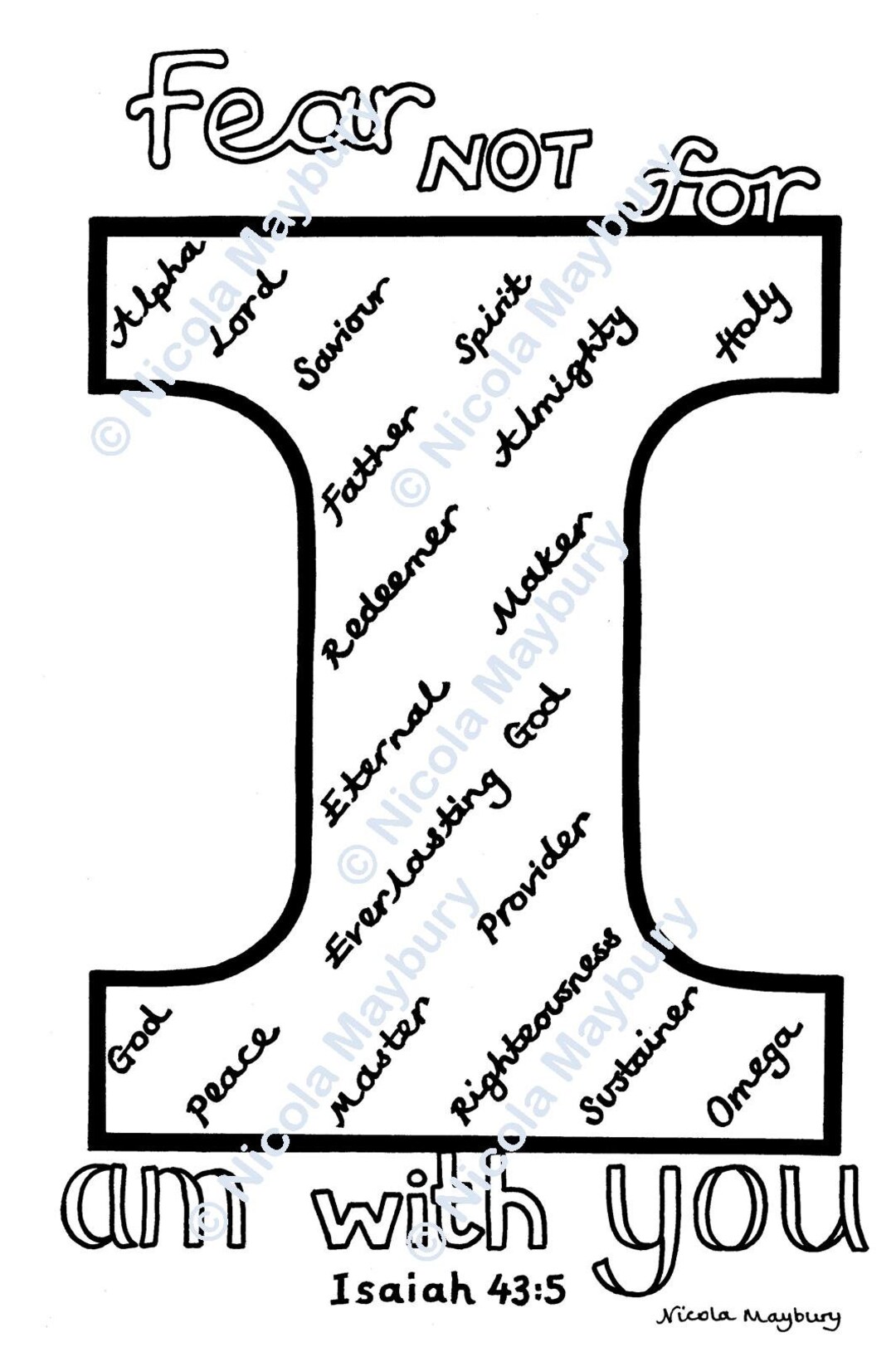 Church Colouring Pages Fear Not for I Am With You Hand Drawn ...