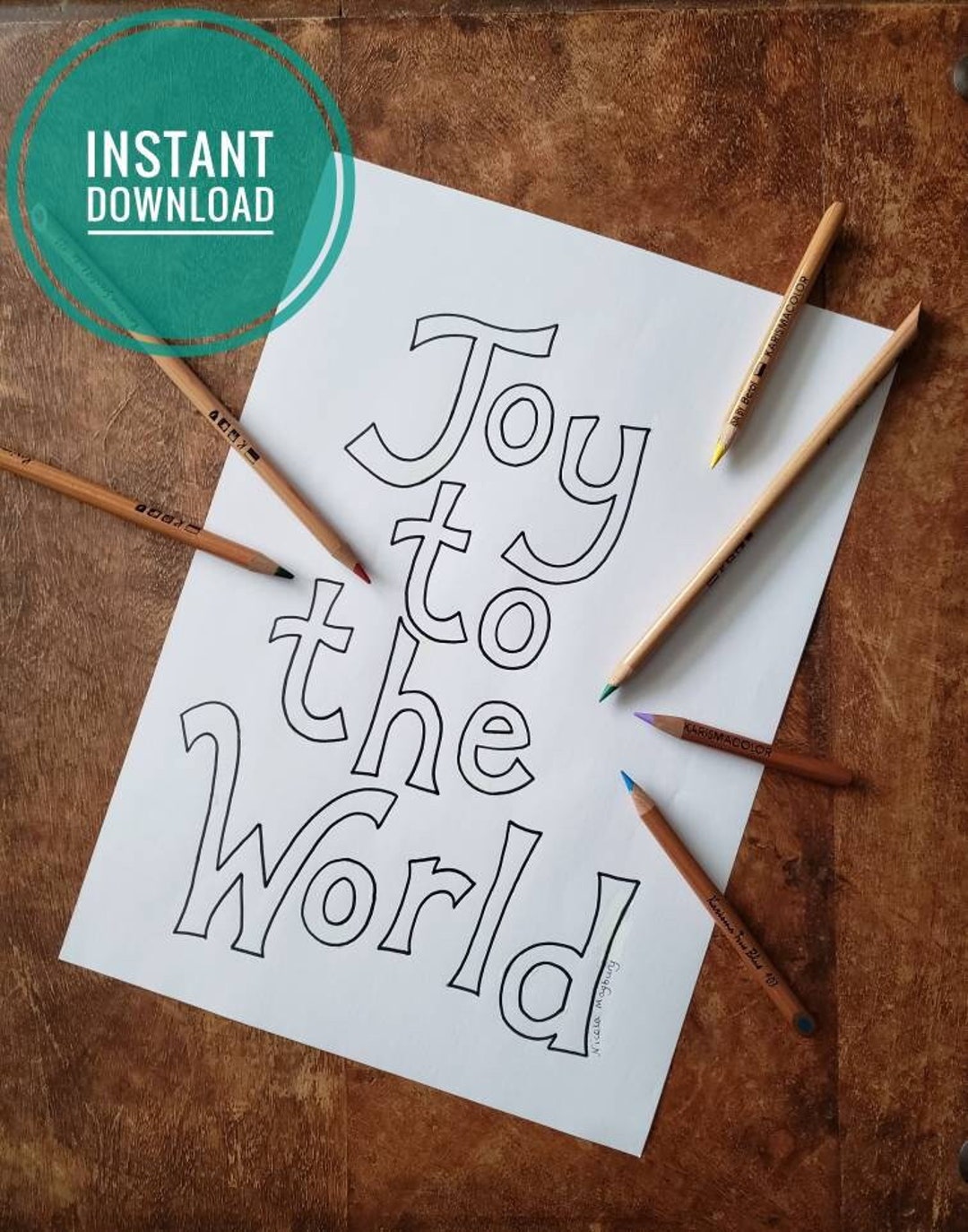 Christmas Colouring Sheet Joy to the World Christian Hand Drawn ...