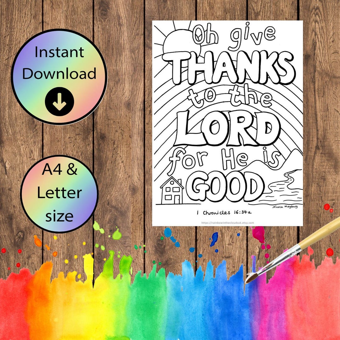 Christian Coloring Sheet - Bible Verse 1 Chronicles 16:34 (digital ...