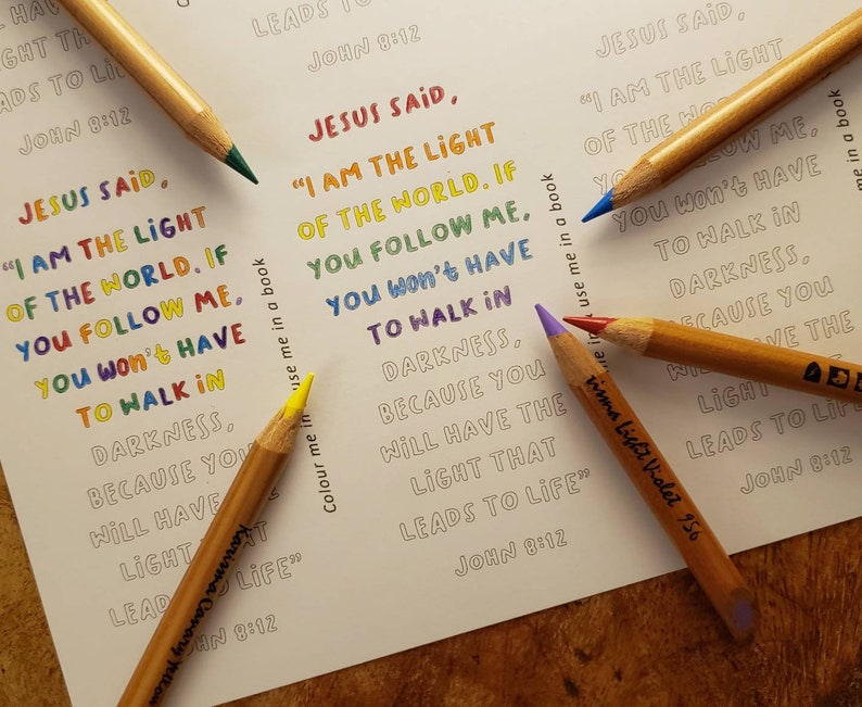 30 Colour Your Own Christian Bookmarks I Am the Light of the World John ...