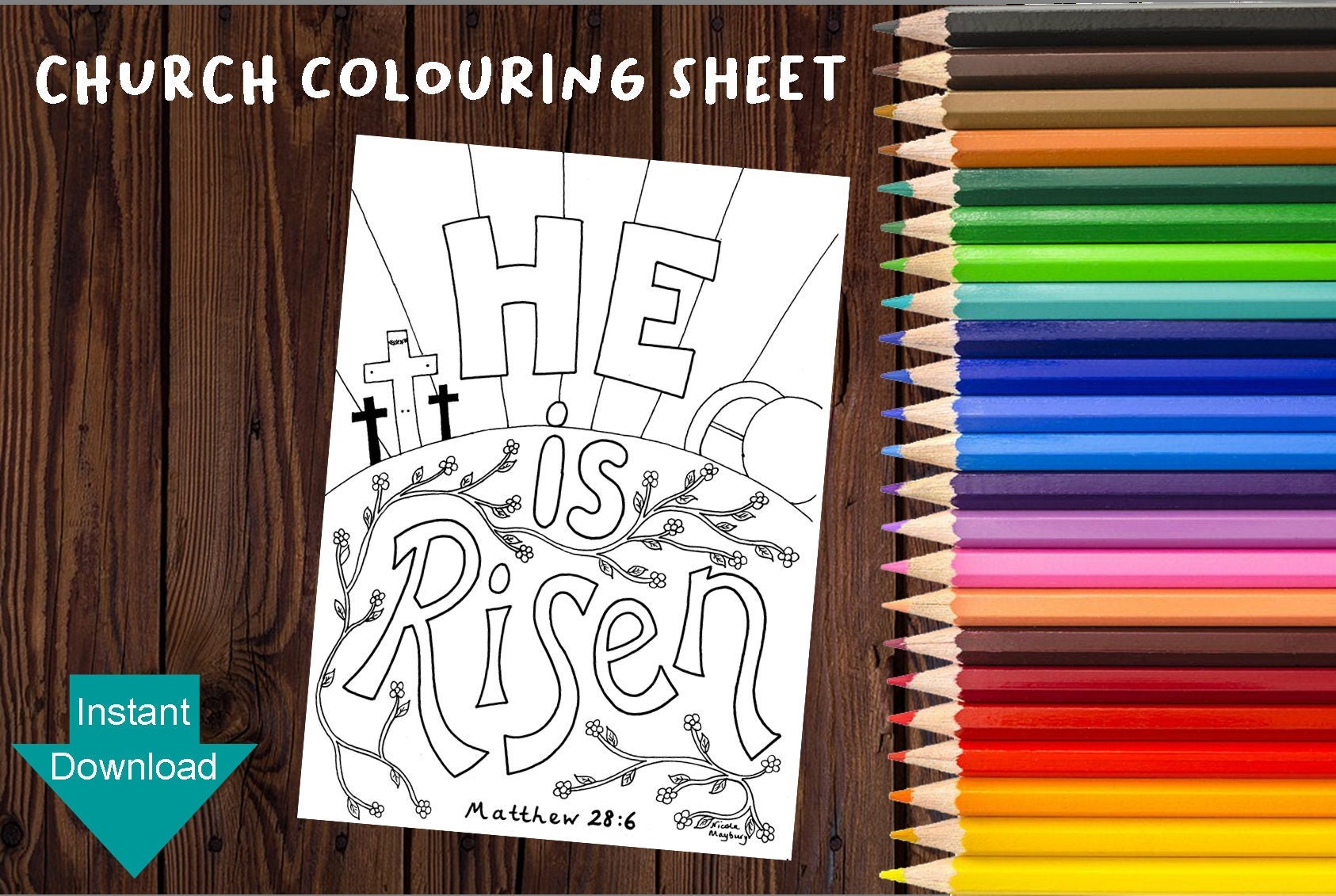 EASTER COLOURING PAGES - He is Risen - Hand Drawn Downloadable Bible ...