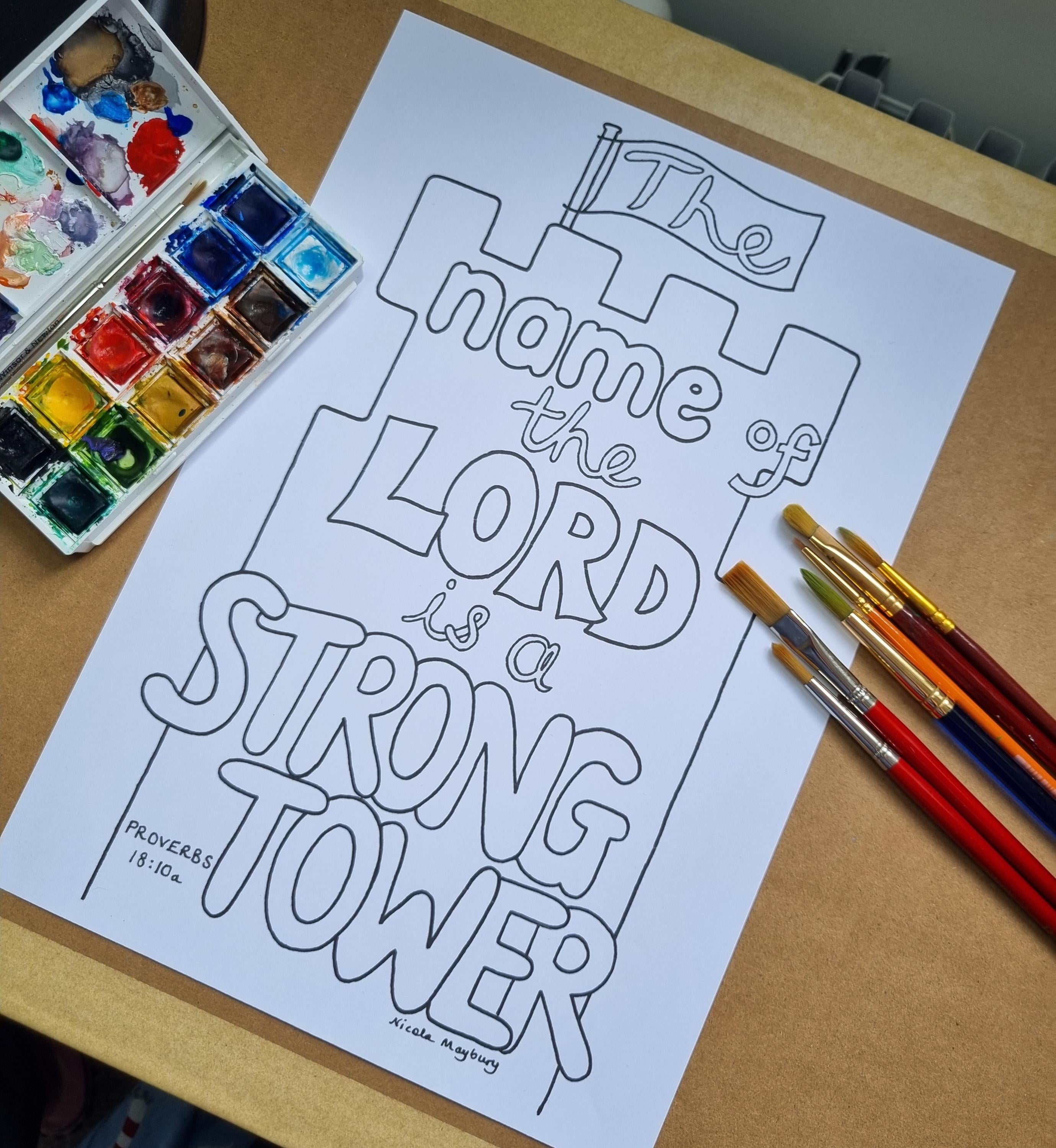 Christian Colouring Pages - the Name of the Lord is a Strong Tower ...