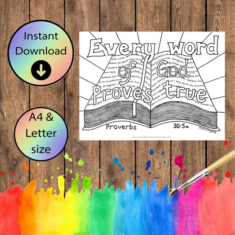 Christian Colouring Page - Every Word of God Proves True - Hand Drawn ...