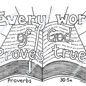 Christian Colouring Page - Every Word of God Proves True - Hand Drawn ...