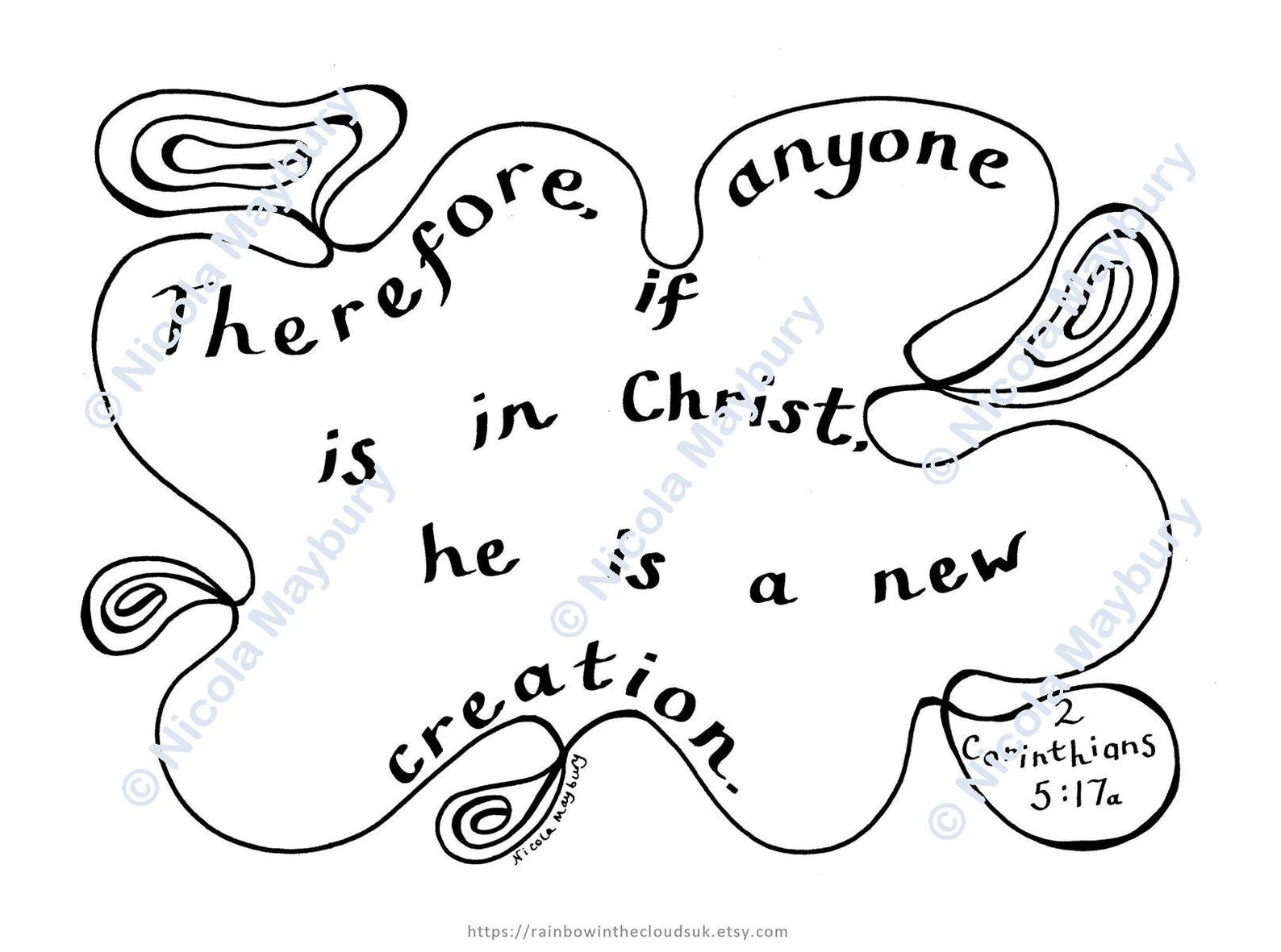 Bible Verse Coloring Page: New Creation Church Art (A4 & Letter PDF ...