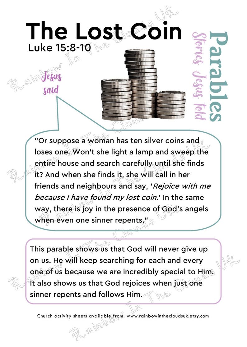 Bible Parable Page - the Lost Coin Story - Stories Jesus Told - Luke 15 ...