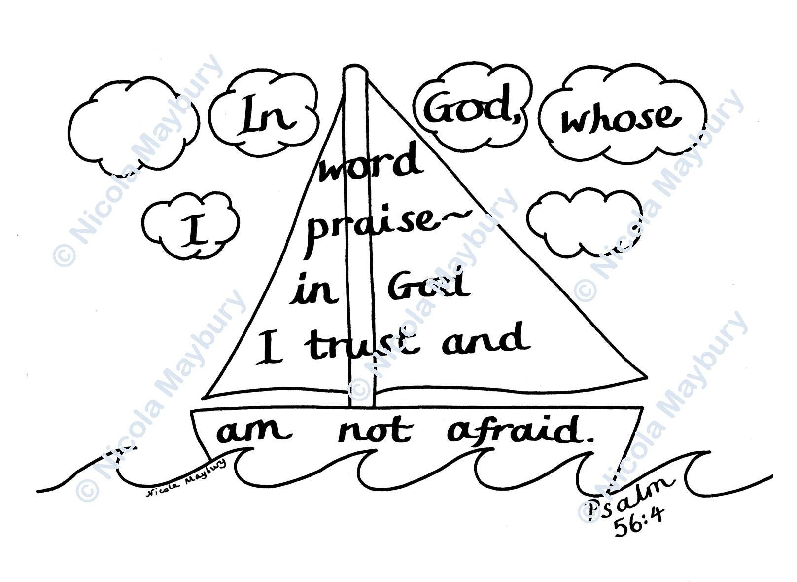 Not Afraid Christian Colouring Page - in God Whose Word I Praise ...