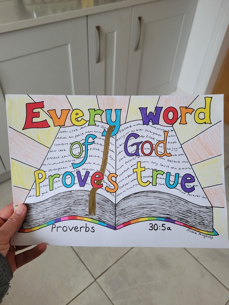 Christian Colouring Page - Every Word of God Proves True - Hand Drawn ...