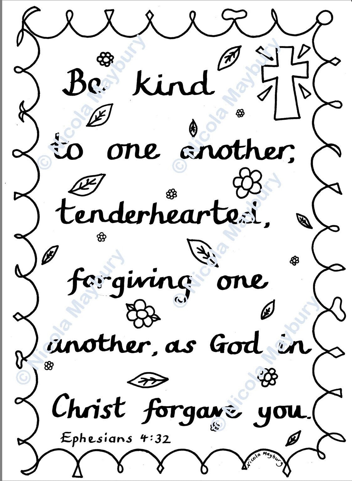 Christian Colouring Sheet Be Kind to One Another Tenderhearted ...