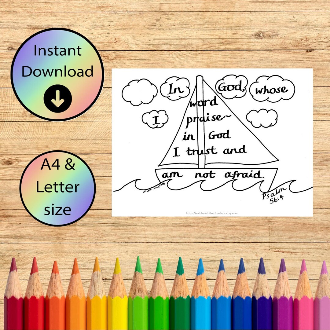 Not Afraid Christian Colouring Page - in God Whose Word I Praise ...