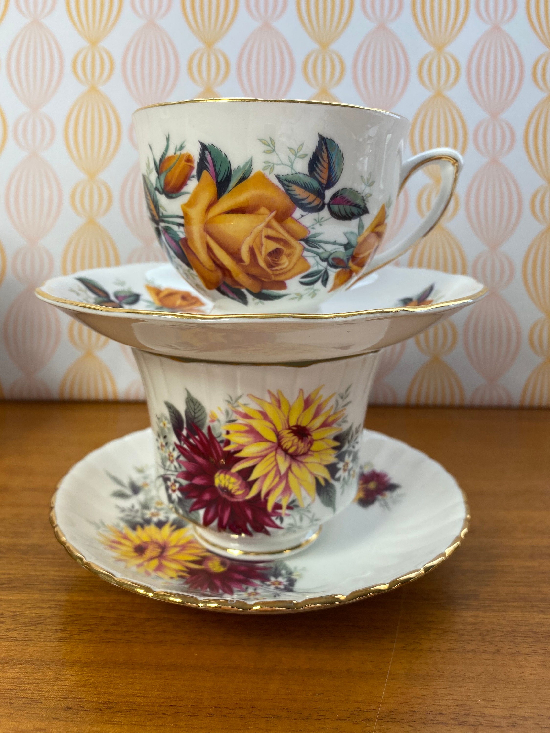 Autumn Tea Cups and Saucers Bulk Lot Mismatched Floral | Etsy
