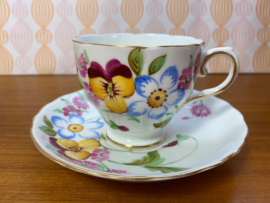 Pansy Tea Cup and Saucer, Hand Painted Flower Tea Cup and Saucer ...