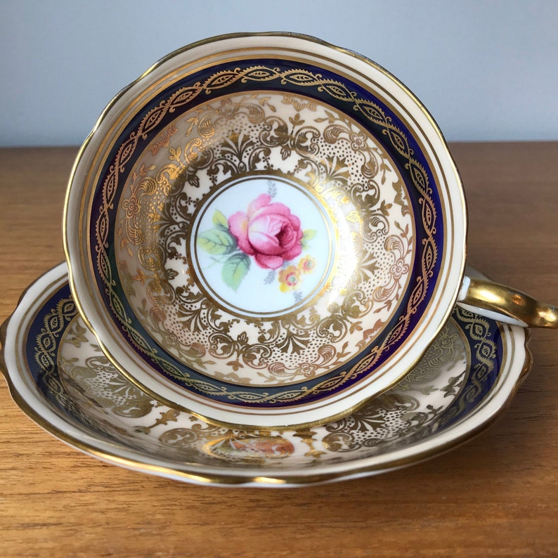 Paragon Pink Roses Vintage Teacup and Saucer Cobalt Blue - Etsy Canada