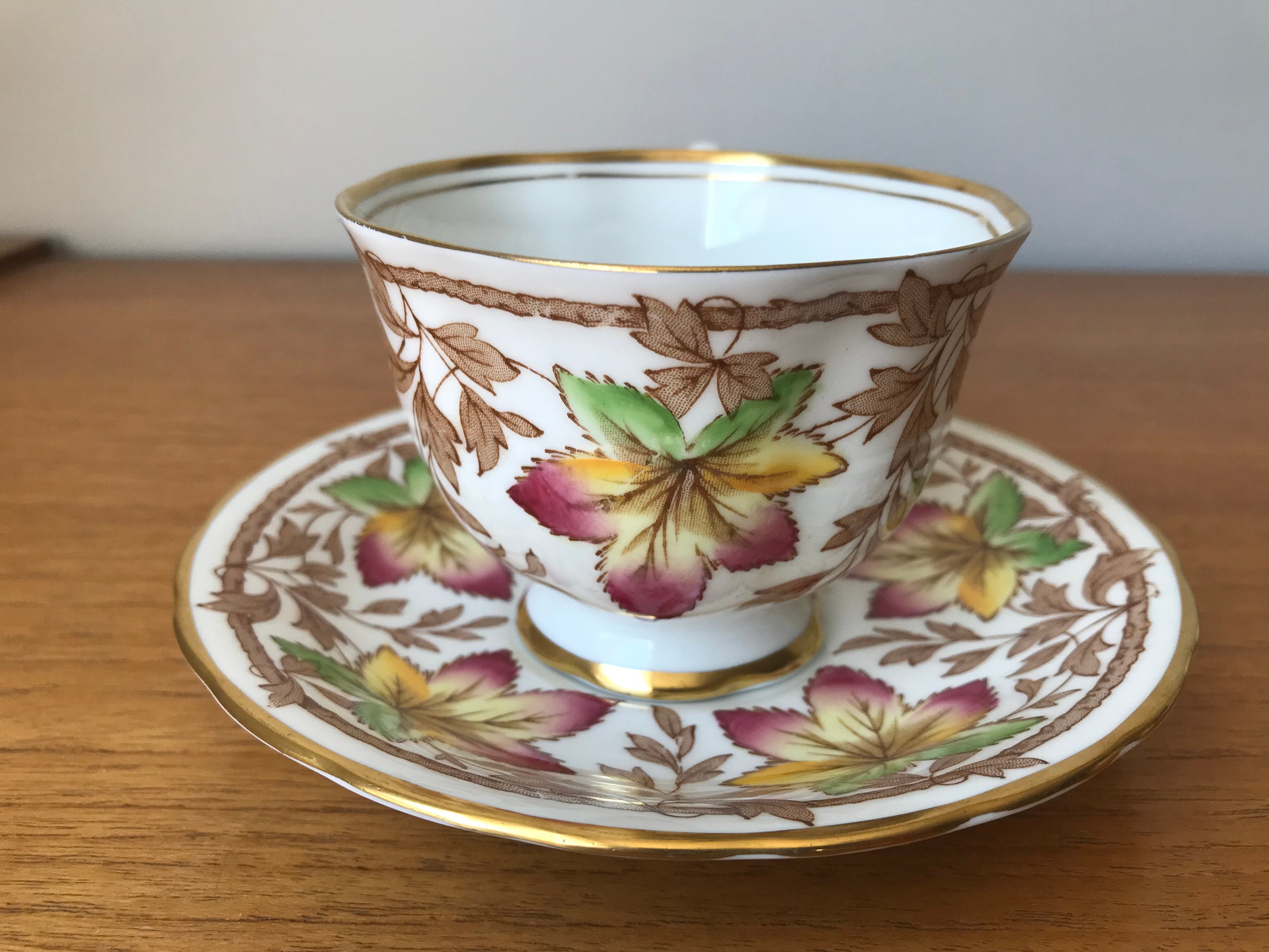 Royal Chelsea Tea Cup and Saucer Colourful Maple Leaf Teacup - Etsy ...