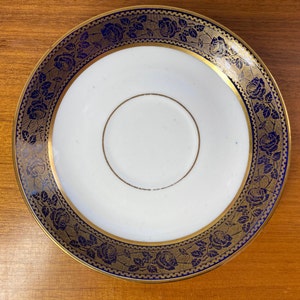 Crown Chelsea China Tea Cup and Saucer, Gold and Dark Cobalt Blue Roses ...