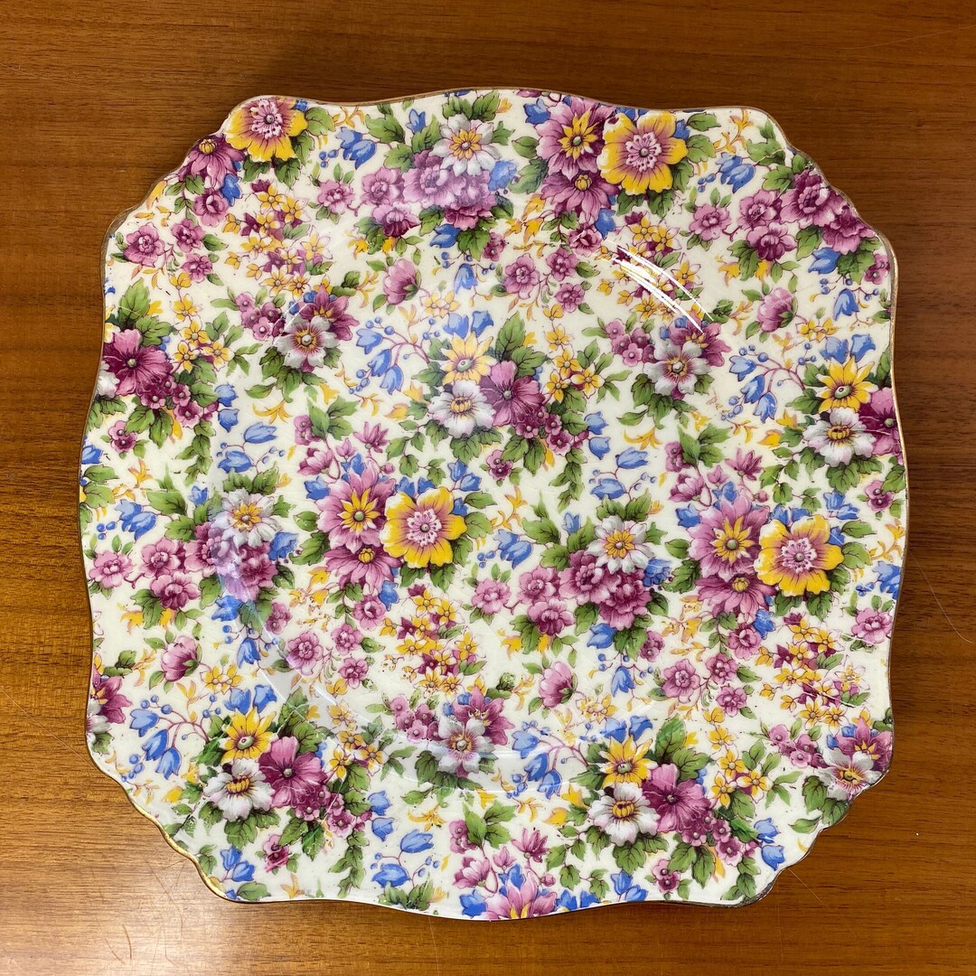 Royal Winton Grimwades Ceramic Plate, Pink Floral Chintz cheadle Square Plate Vintage Home Decor ...