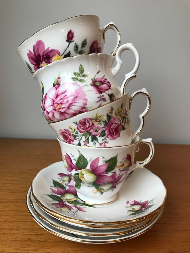 Mismatched China Tea Set Pink and Yellow Floral Teacups and | Etsy