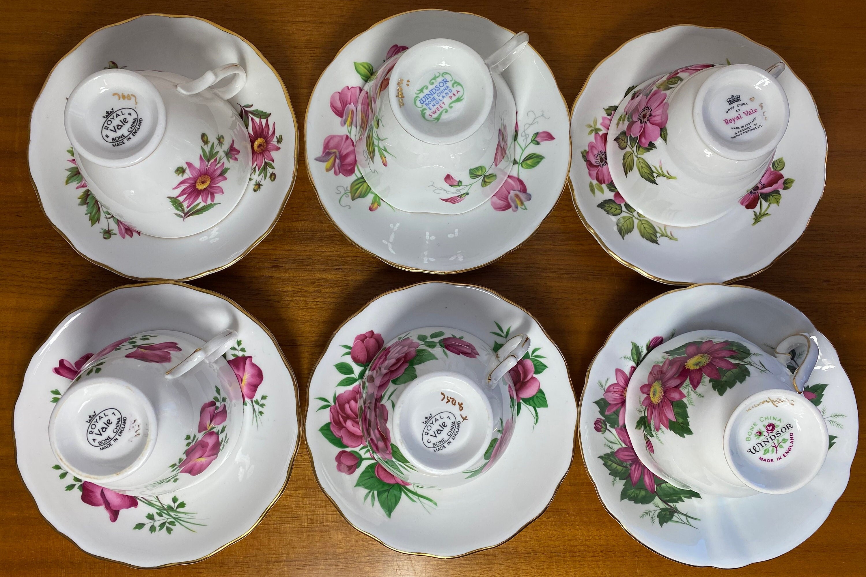 Tea Set for Six Pink Floral Tea Cups and Saucers Mismatched | Etsy