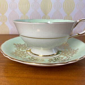 Paragon Rose Tea Cup and Saucer, Pale Green and Pink Rose China Teacup ...