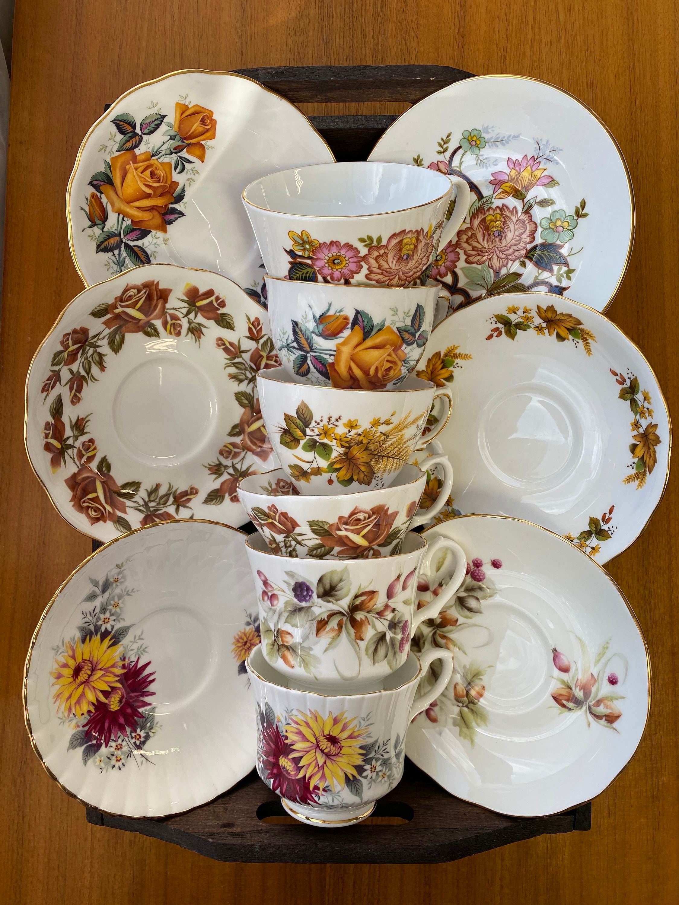 Autumn Tea Cups and Saucers Bulk Lot Mismatched Floral - Etsy UK