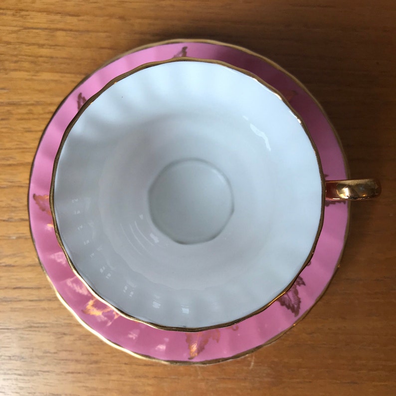 H M Sutherland Tea Cup and Saucer Bright Pink Gold Leaves - Etsy