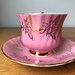 H M Sutherland Tea Cup and Saucer, Bright Pink Gold Leaves Teacup and ...