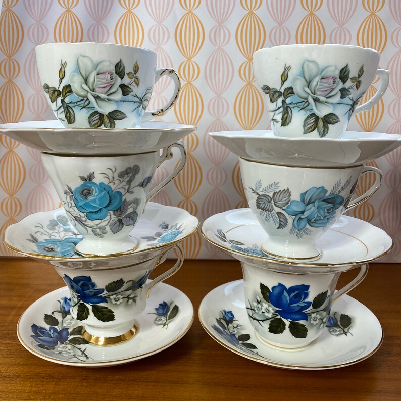 Rose Tea Cups and Saucers Mismatched Lot of China Teacups and - Etsy