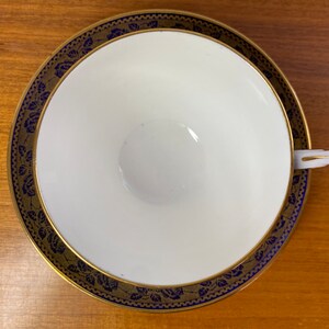 Crown Chelsea China Tea Cup and Saucer, Gold and Dark Cobalt Blue Roses ...