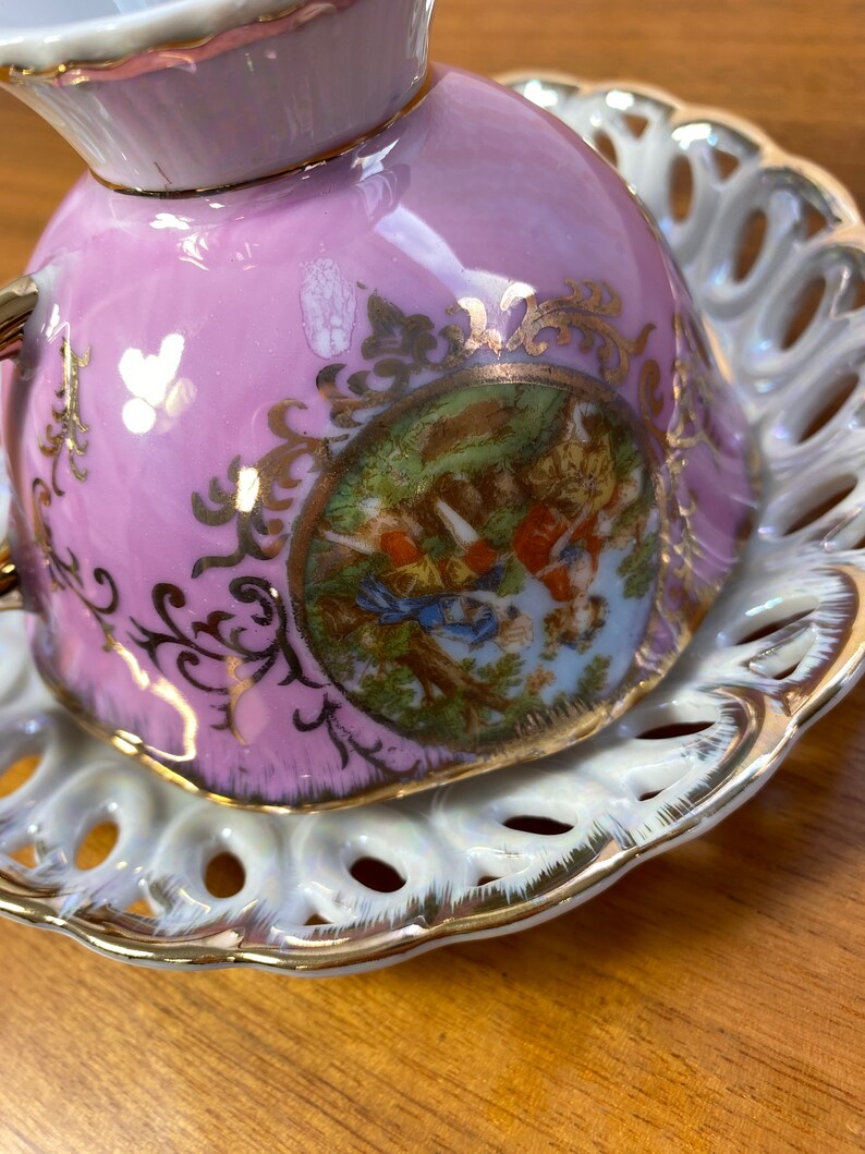 Japanese Courting Couple Tea Cup and Saucer Pink Lustreware | Etsy