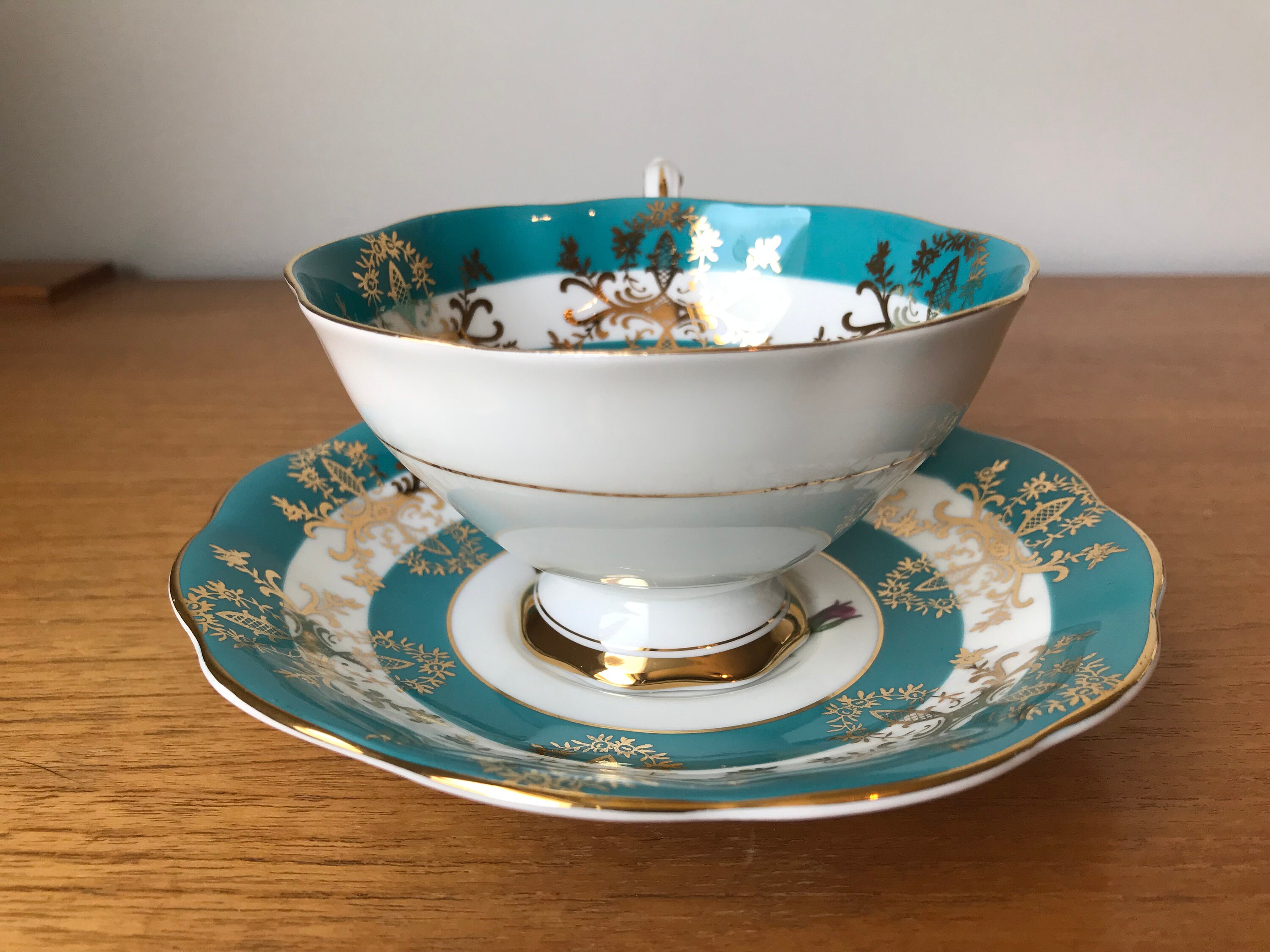 Royal Standard Tea Cup and Saucer Turquoise and White Bands | Etsy
