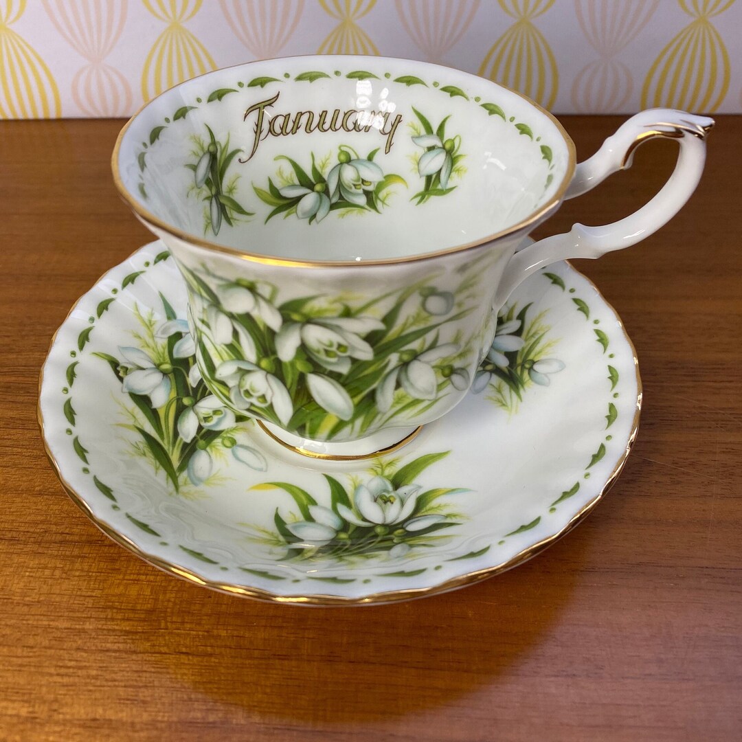 January Flower of the Month Tea Cup and Saucer, Royal Albert snowdrops ...