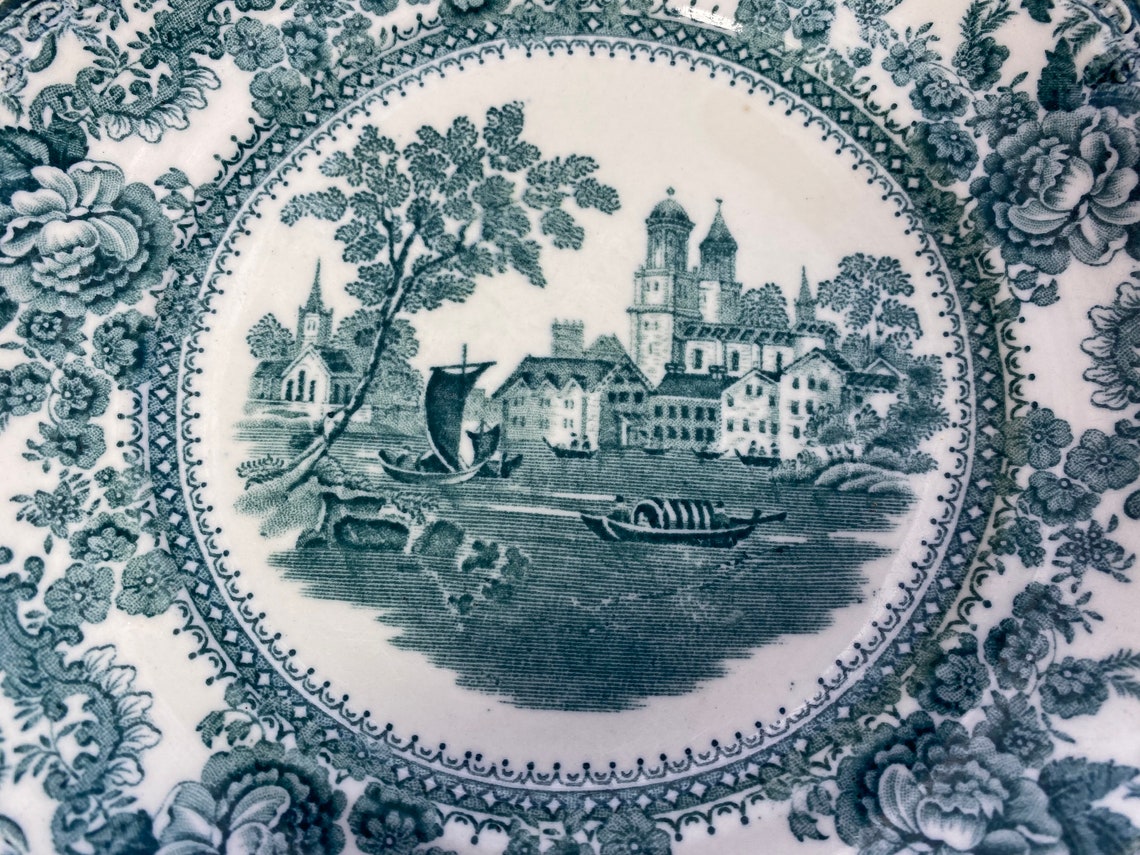 Antique Plate Colonial Pottery Stoke England TOGO Turquoise - Etsy