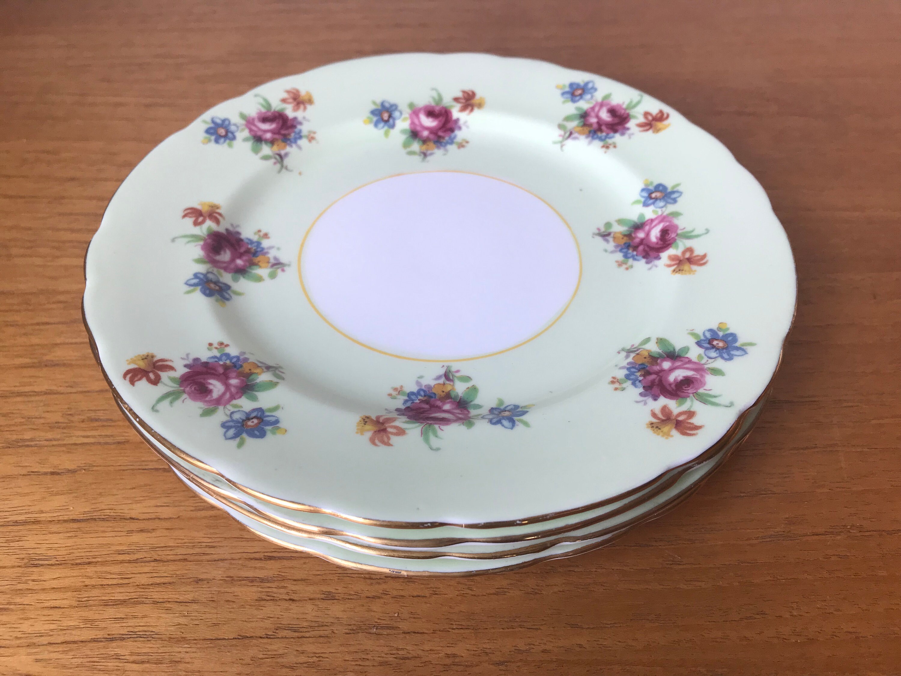 Aynsley Plates Light Green Dessert Plates Bone China Floral - Etsy ...