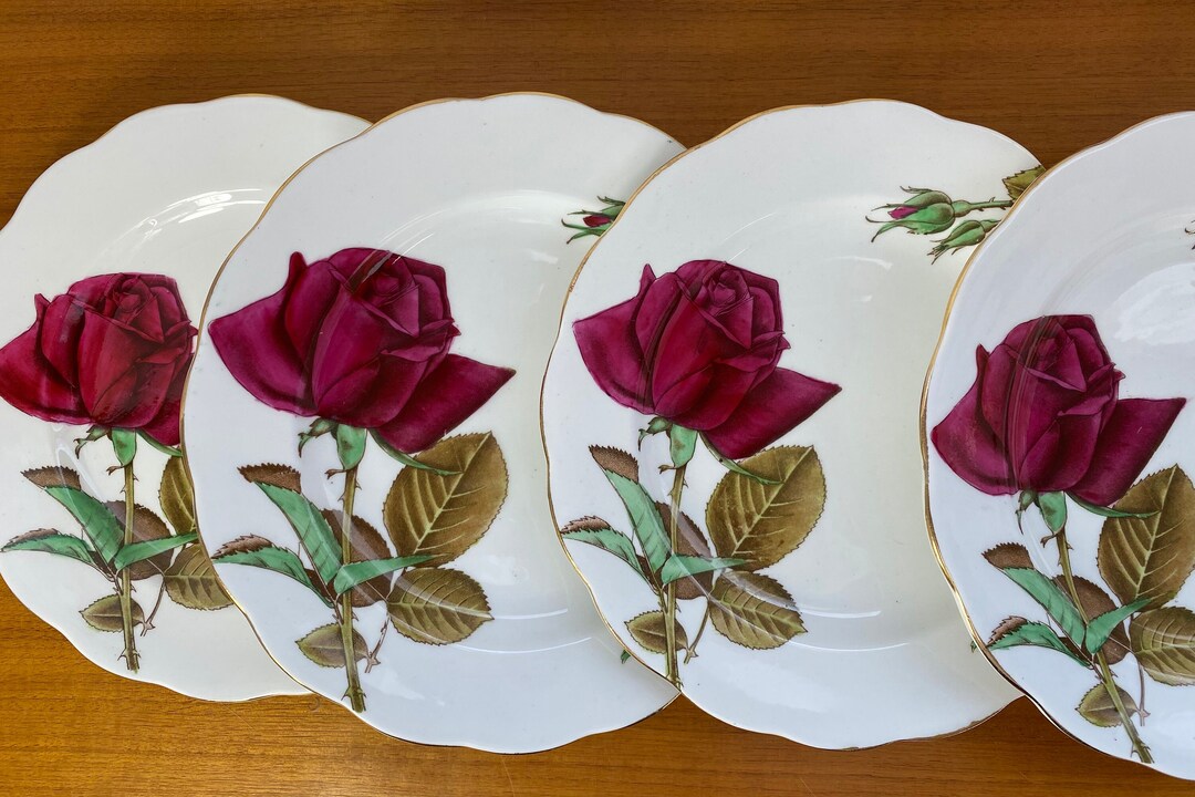 Royal Standard "english Rose" China Plates, Red Rose Dessert Plates - Etsy