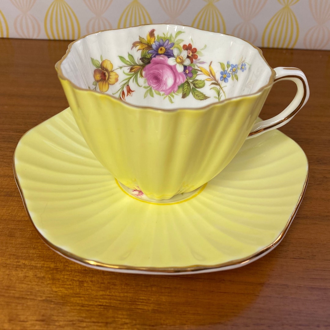 Foley China Tea Cup and Saucer, Yellow Teacup and Saucer, Vintage Bone ...
