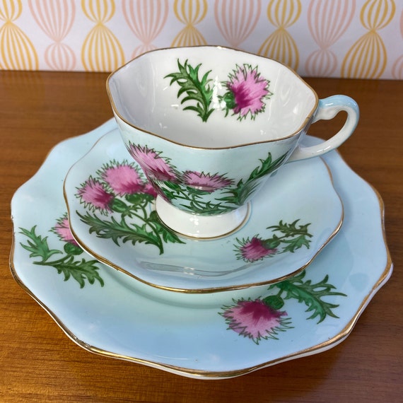 Kitchen & Dining Tea Cup and Saucer Set with Thistles Glengarry Thistle ...