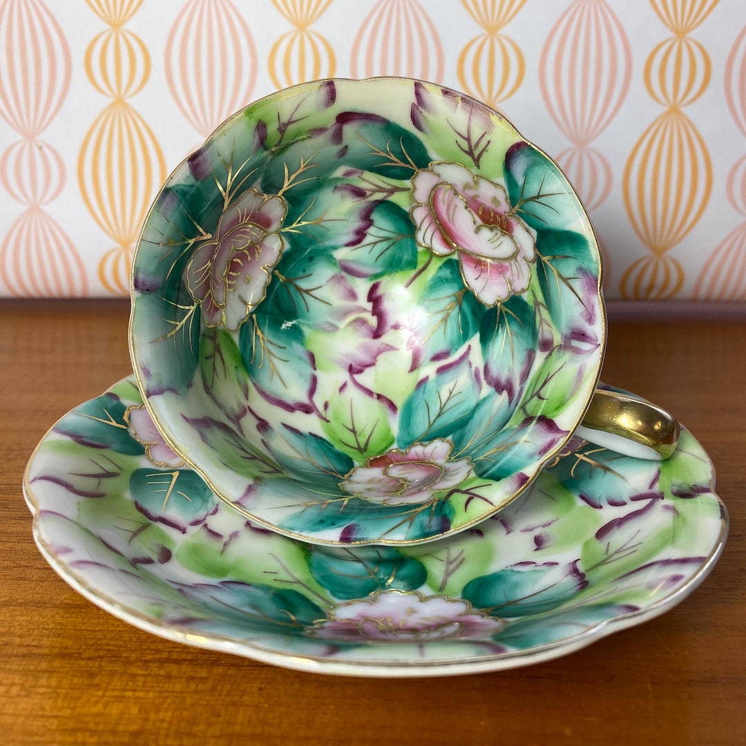 Japanese Hand Painted Tea Cup and Saucer, Shafford Japan Pink Lotus ...