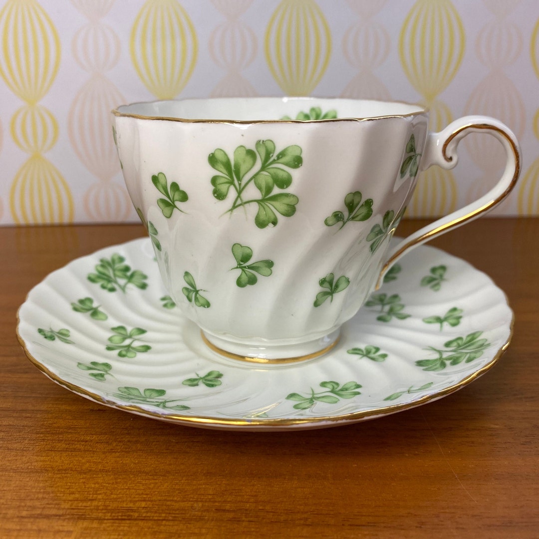 Aynsley Shamrock Tea Cup and Saucer, Green Shamrock Teacup and Saucer ...