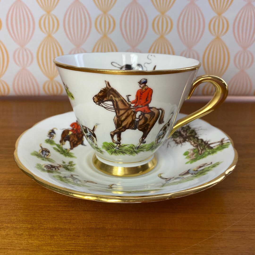 Tuscan China "tally Ho" Tea Cup and Saucer, Hunting Hounds and Horses ...