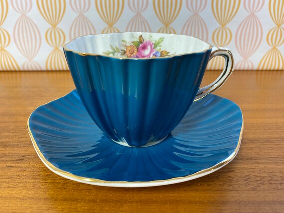 EB Foley China Tea Cup and Saucer Dark Turquoise Blue Teacup - Etsy