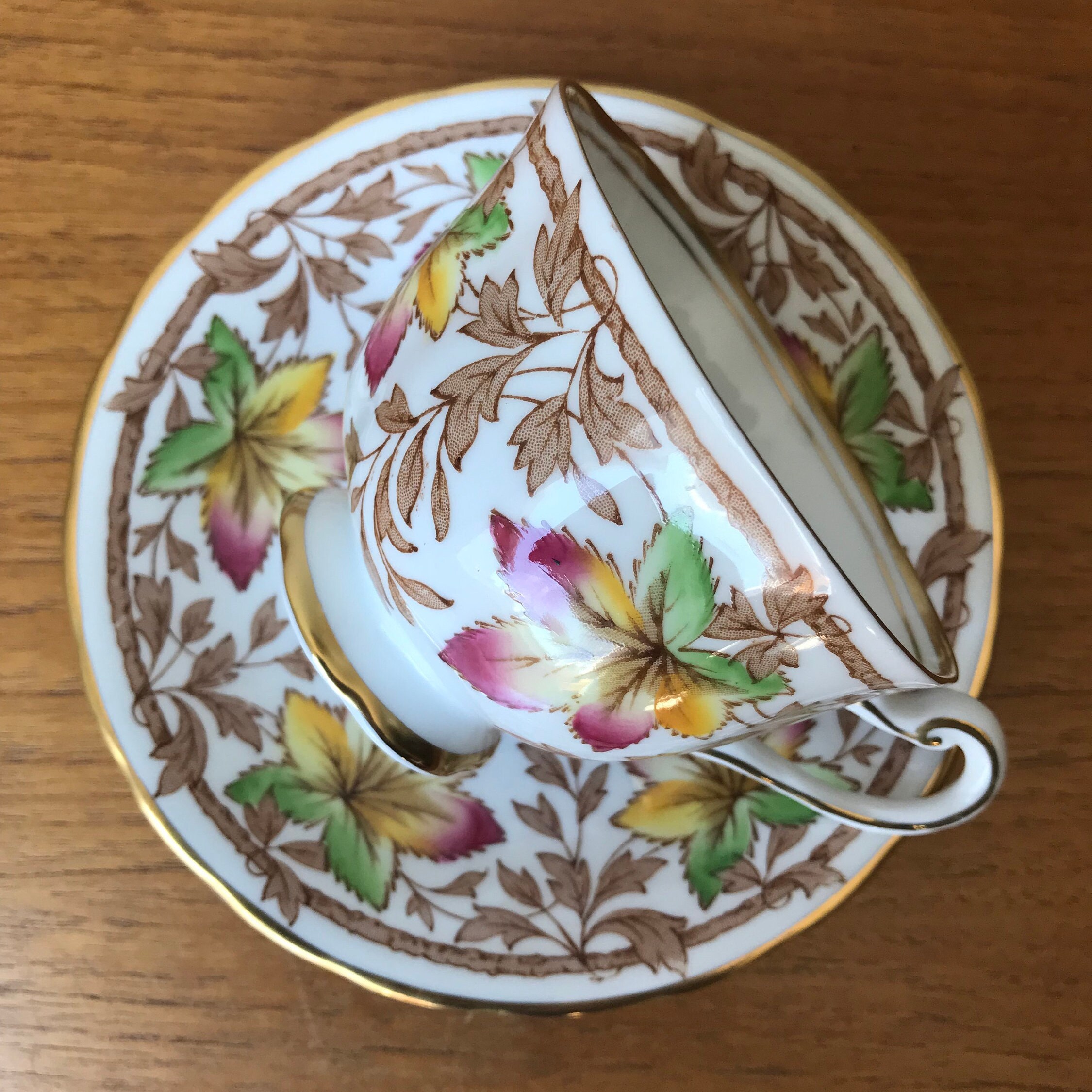 Royal Chelsea Tea Cup and Saucer Colourful Maple Leaf Teacup - Etsy ...