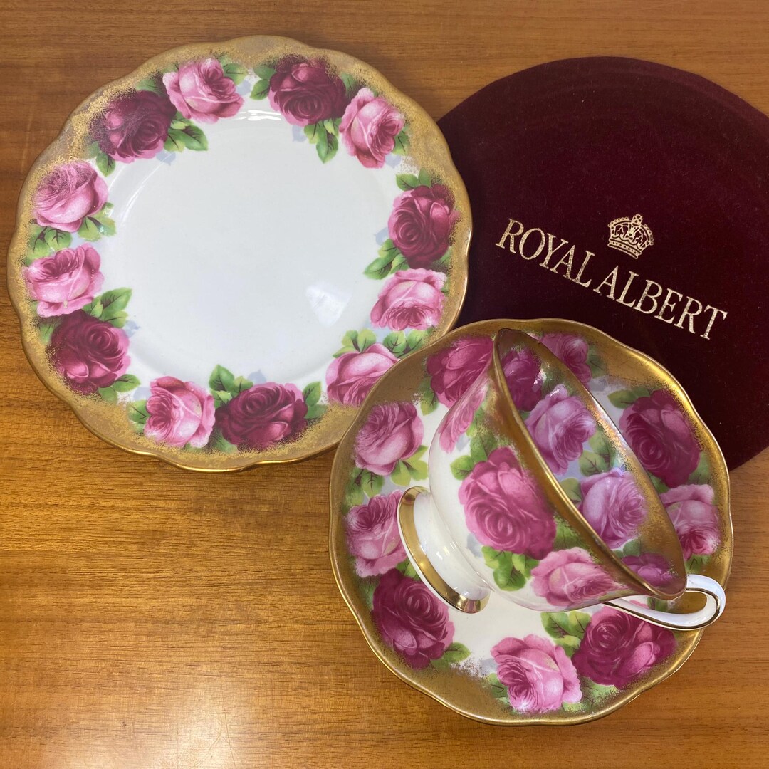 Royal Albert old English Rose Tea Cup Saucer and Plate Set, Dark and ...