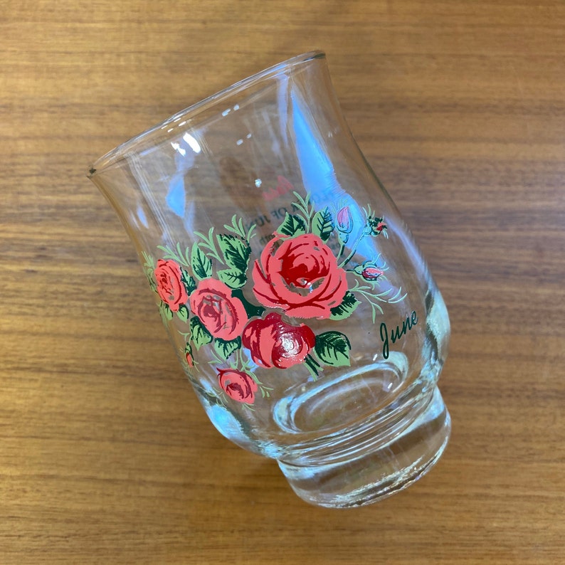 June Roses Flower of the Month Glass Vintage Drinking Glass | Etsy